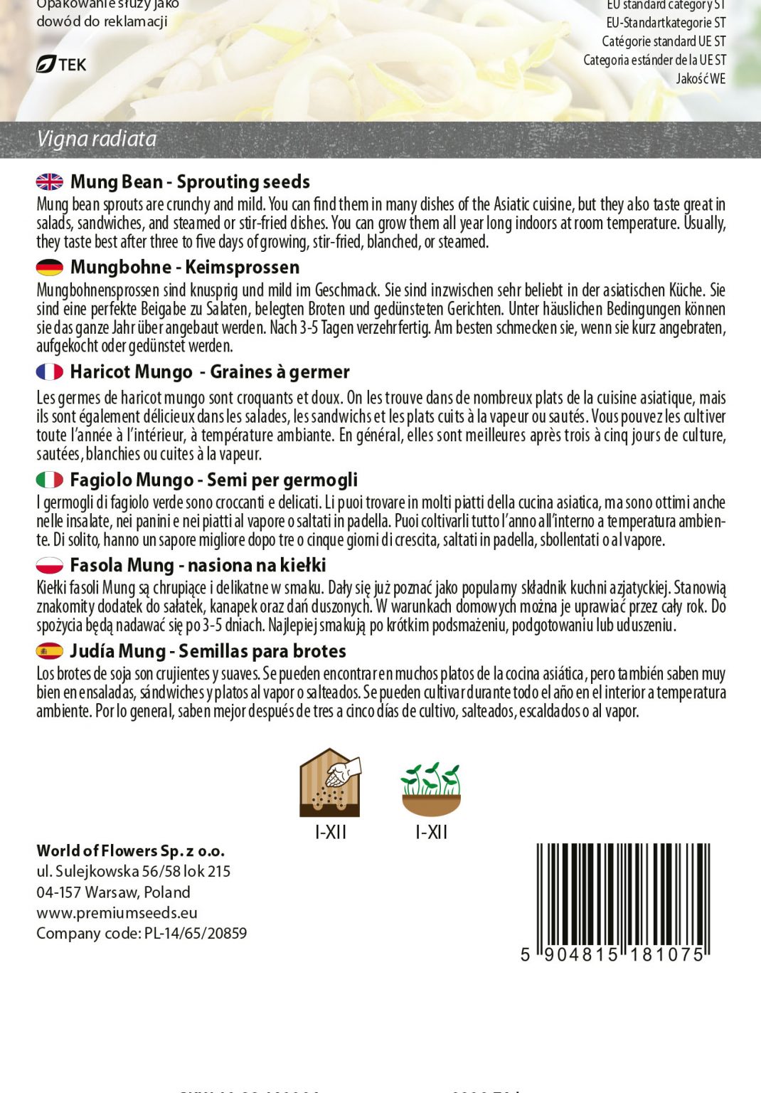 MUNG BEAN - Sprouting seeds - PremiumSeeds – producer of seeds