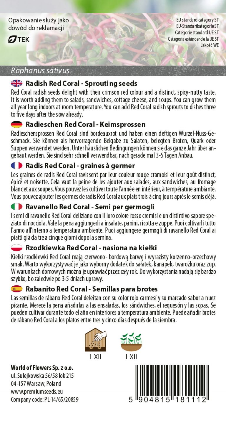 Radish RED CORAL - Sprouting seeds - PremiumSeeds – producer of seeds